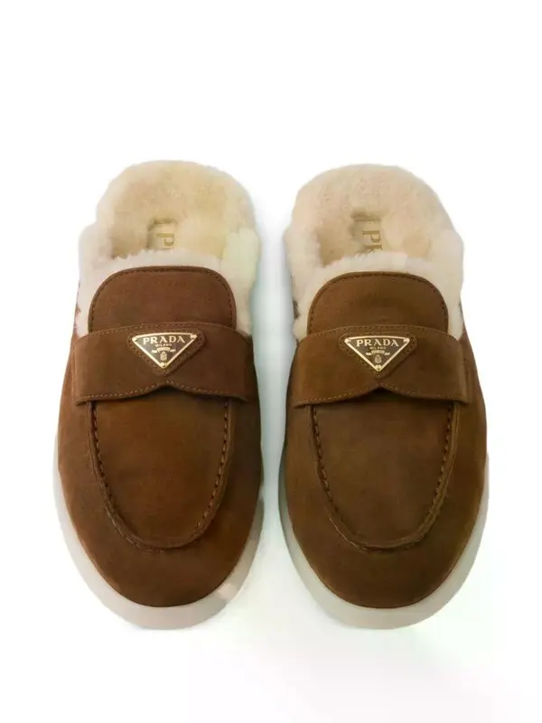 Prada Shearling Mules - Brown