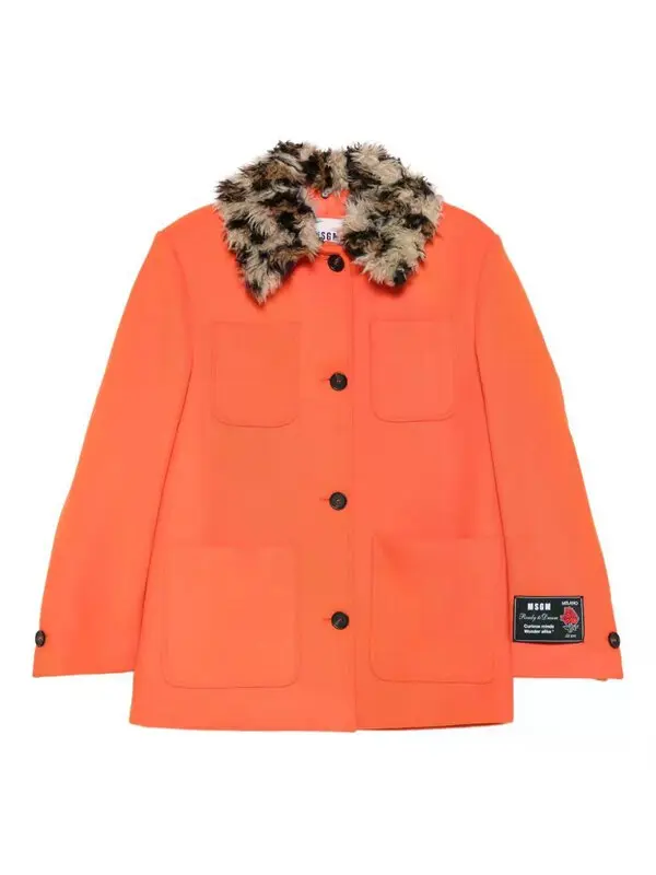 MSGM Wool-blend Jacket With Faux-fur Collar