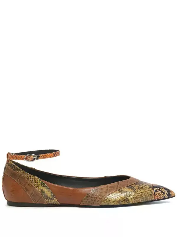 Marni Ankle-strap Pointed-toe Flats - Brown