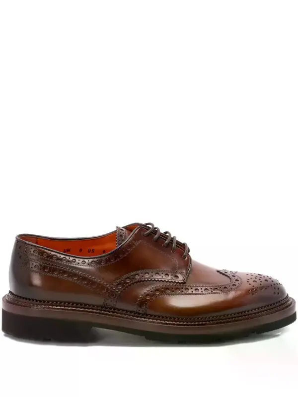 Santoni Lace-up Brogue-detail Derby Shoes - Brown