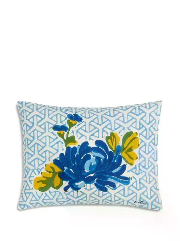 LISA CORTI Floral Geometric Cushion - Blue