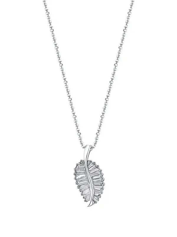 ANITA KO 18k White Gold Diamond Leaf Necklace - Silver