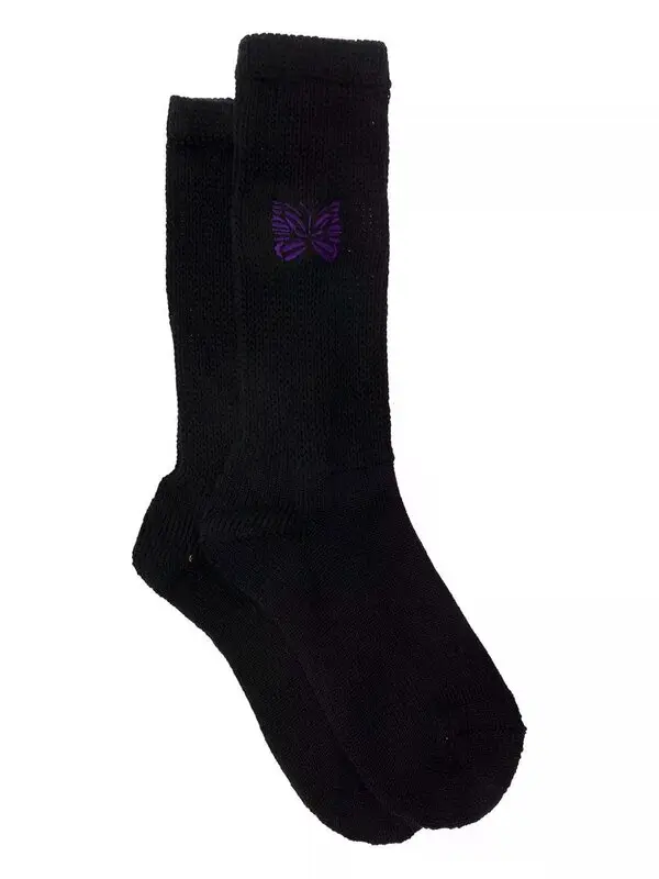 Needles Butterfly-embroidered Socks - Black