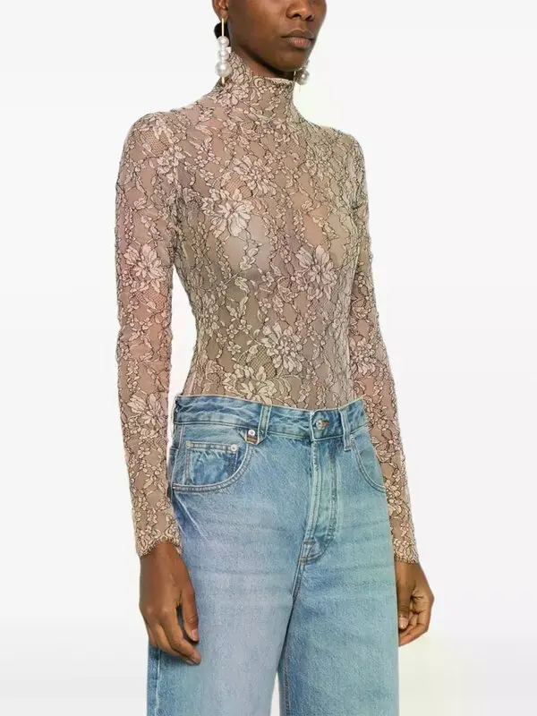 Valentino Garavani Floral Lace High-neck Bodysuit - Neutrals