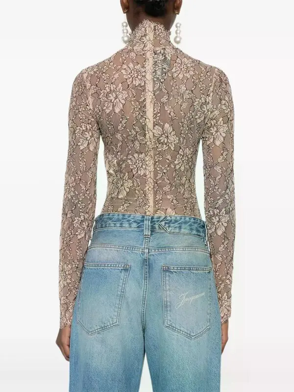 Valentino Garavani Floral Lace High-neck Bodysuit - Neutrals