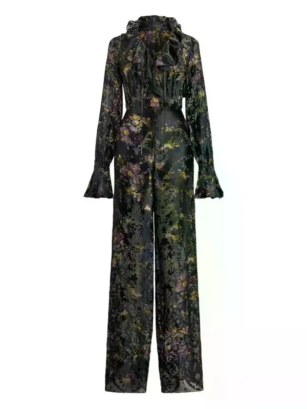 Ralph Lauren Floral-print Jumpsuit With Ruffled Neckline - Green