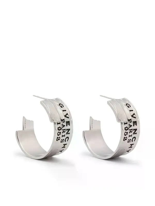 Givenchy Logo-engraved Hoop Earrings - Silver