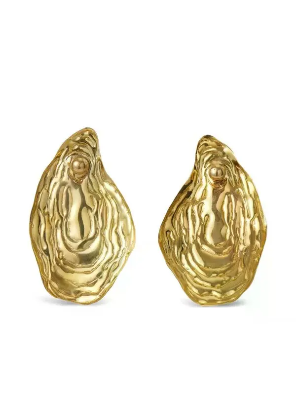 KOROBEYNIKOV Shell-embellished Hammered Clip-on Earrings - Gold