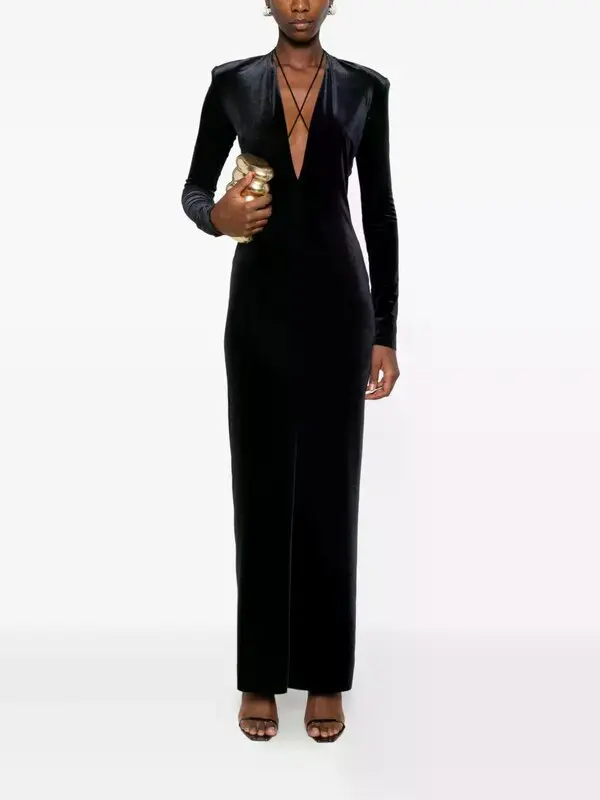 AMAZUIN Velvet V-neck Maxi Dress