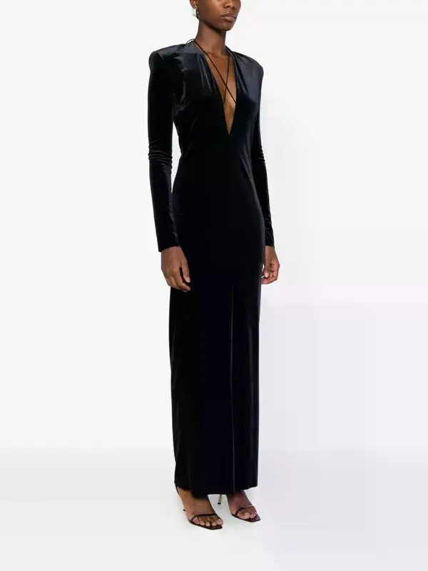 AMAZUIN Velvet V-neck Maxi Dress