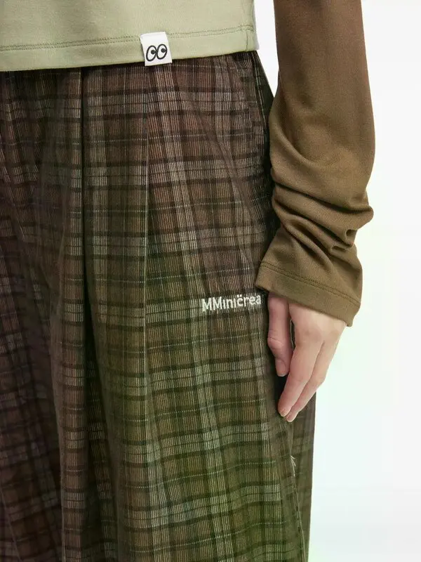 MINI CREAM Pleated Checked Trousers