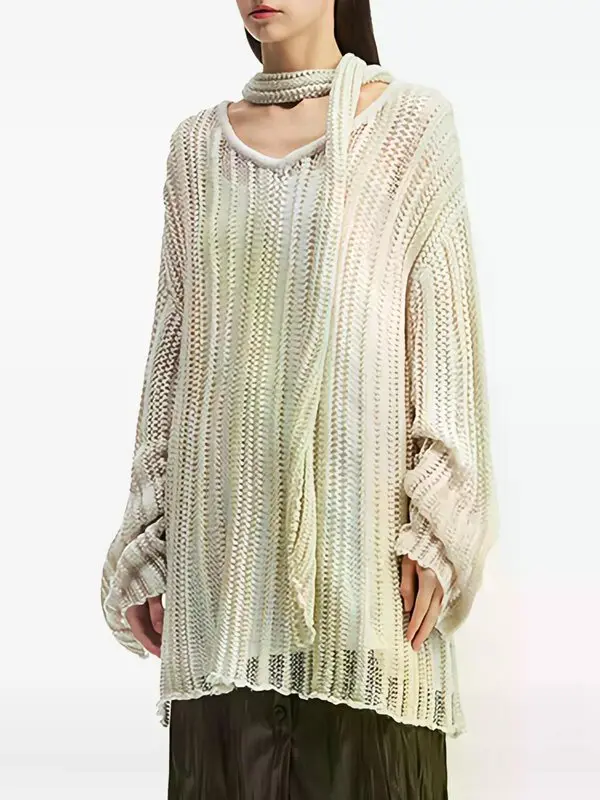 B+AB Open-knit Sweater With Attached Neck Scarf