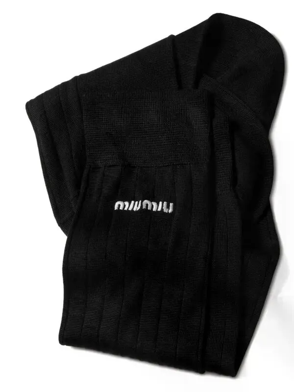 Miu Miu Logo-embroidered Ribbed Socks - Black