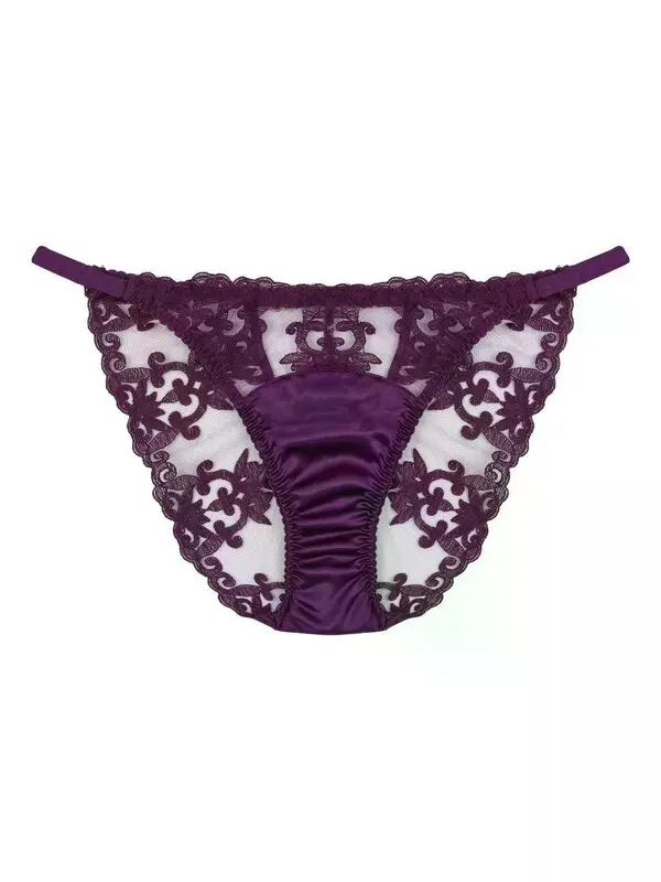 FLEUR OF ENGLAND Cecilia Lace-trimmed Satin Briefs - Purple