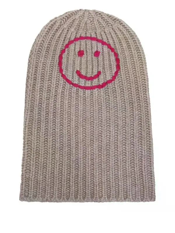 HURRAY Ribbed Smiley-face Beanie - Brown