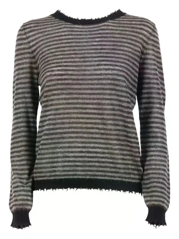KANGRA Striped Frayed-edge Sweater - Grey