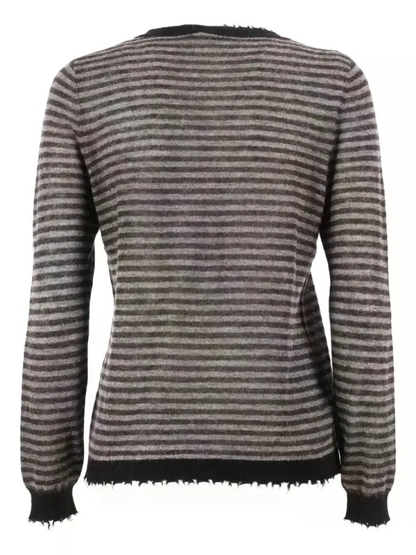 KANGRA Striped Frayed-edge Sweater - Grey