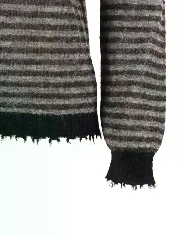 KANGRA Striped Frayed-edge Sweater - Grey