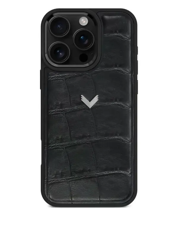 VELANTE Crocodile-texture Leather Iphone 16 Pro Max Phone Case - Black