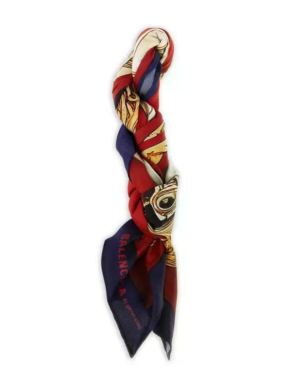 Balenciaga Patterned Silk Twill Scarf - Red