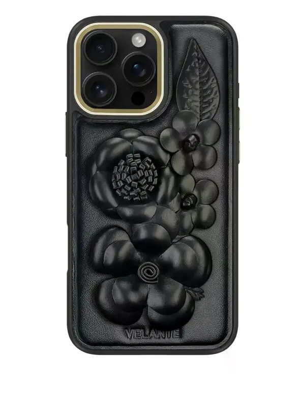 VELANTE Floral-embossed Leather Iphone 16 Pro Max Case - Black