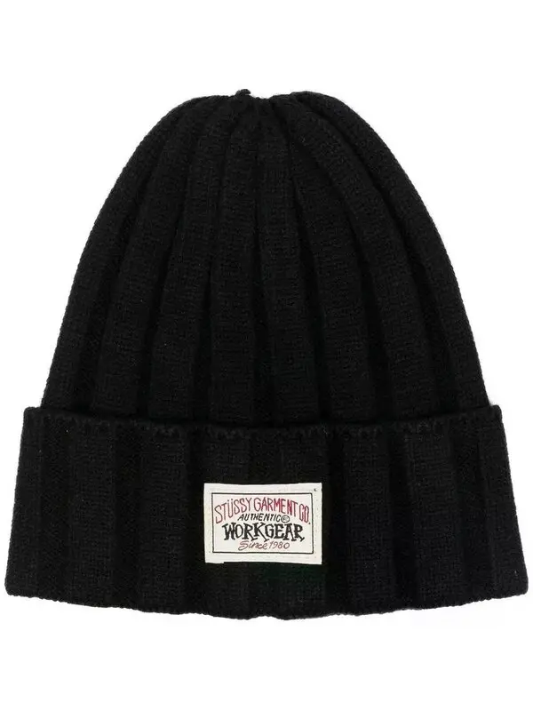 StÜssy Ribbed-knit Logo-patch Beanie - Black