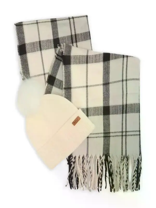 Barbour Checked Fringe-detail Scarf Set - Neutrals