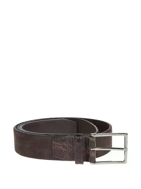ORTIGNI Crocodile-embossed Suede Belt - Brown