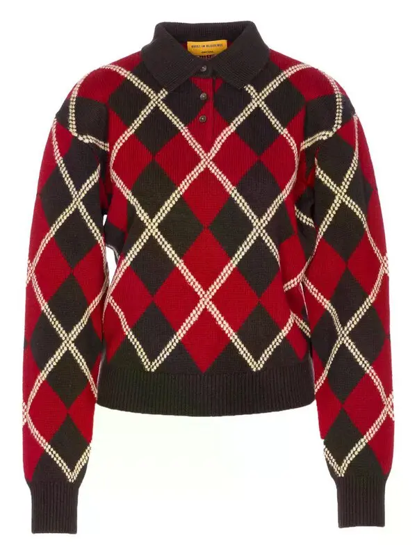 Guest In Residence Diamond-pattern Polo Sweater - Brown