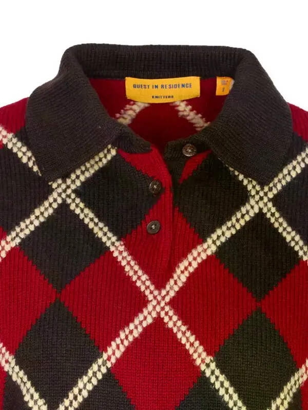 Guest In Residence Diamond-pattern Polo Sweater