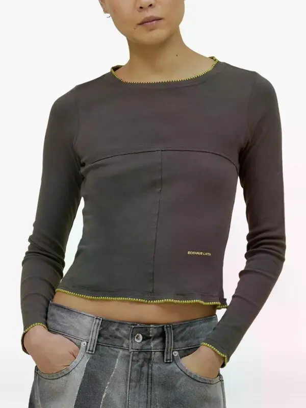 Eckhaus Latta Crew-neck Long-sleeve T-shirt With Stitching - Grey
