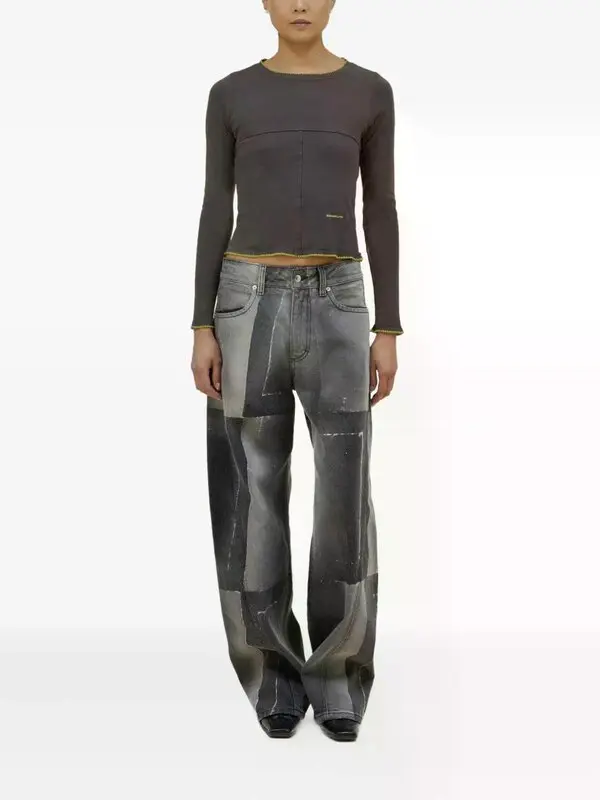 Eckhaus Latta Crew-neck Long-sleeve T-shirt With Stitching - Grey