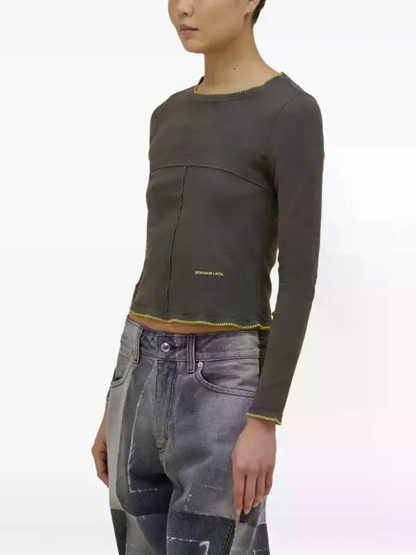 Eckhaus Latta Crew-neck Long-sleeve T-shirt With Stitching - Grey