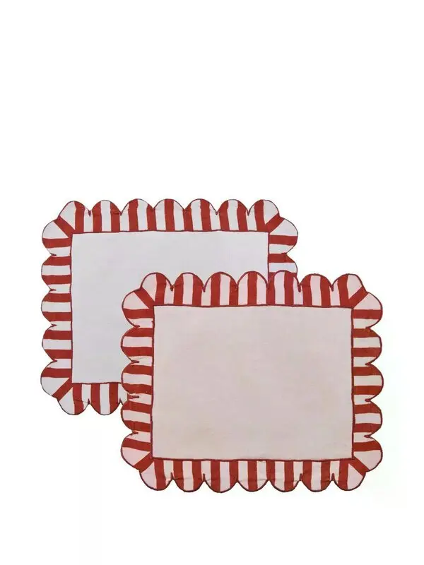 MISETTE Scalloped Stripe Placemat - Red