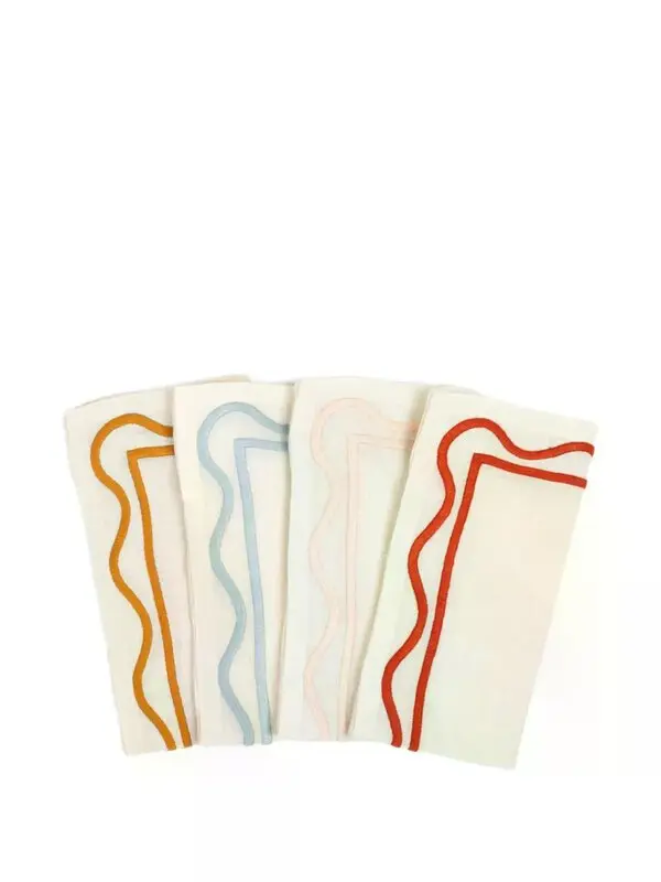 MISETTE Colorblock Embroidered Linen Napkins - Neutrals