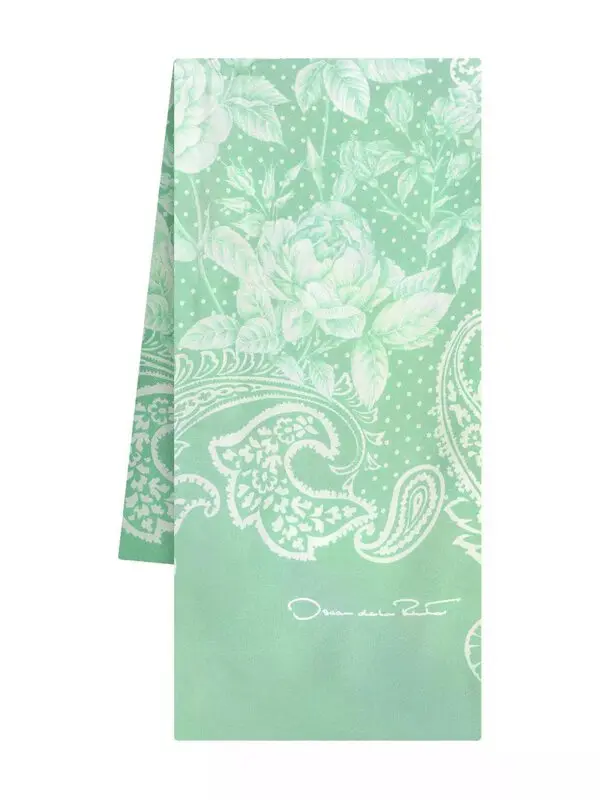 Oscar De La Renta Paisley-print Silk Scarf - Green