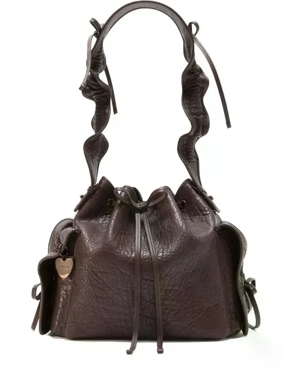 Acne Studios Ruffled Drawstring Shoulder Bag - Brown