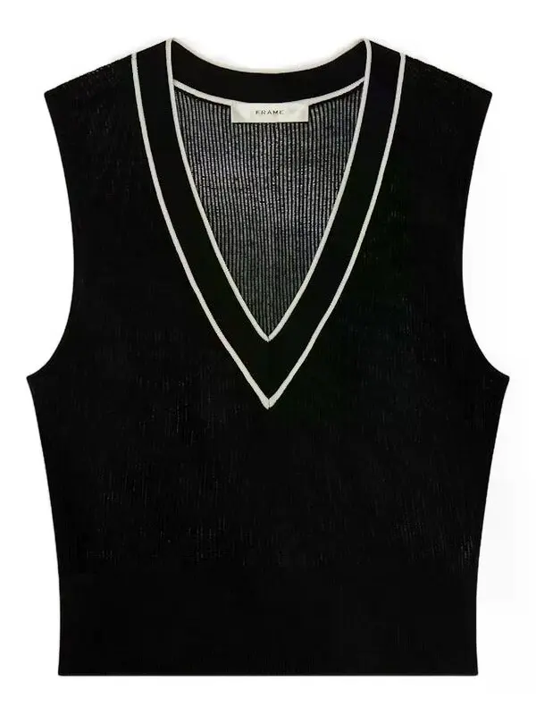 FRAME V-neck Ribbed Vest - Black