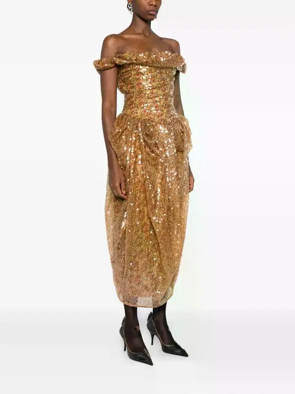 Sequin-embellished Draped Dress