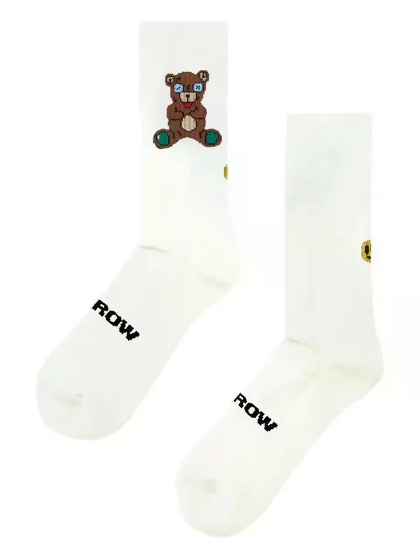 BARROW Bear Graphic Crew Socks - White