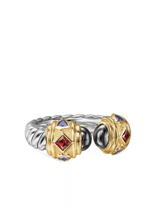 David Yurman 14k Yellow Gold And Sterling Renaissance Multi-stone Ring - Silver