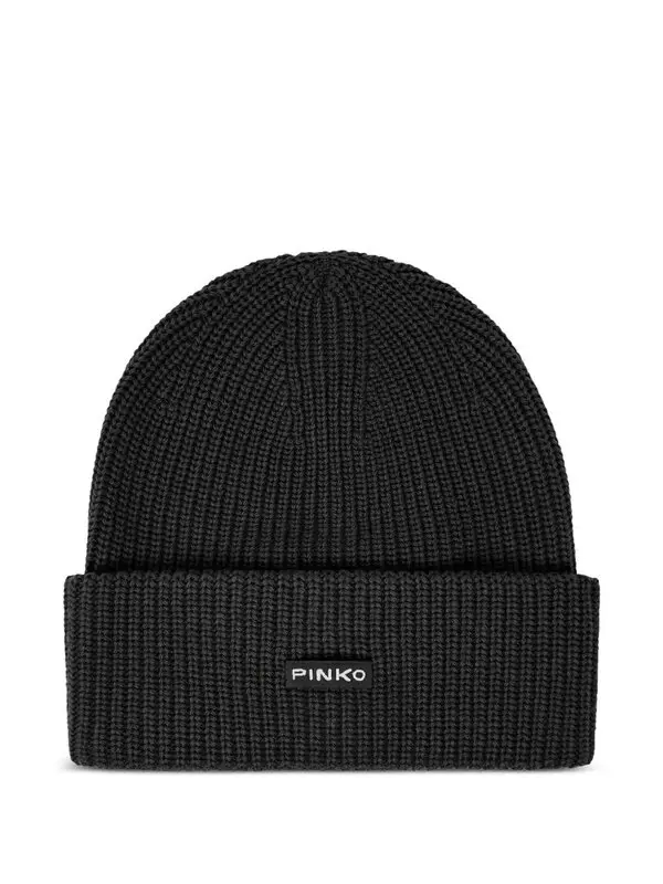 Pinko Ribbed-knit Beanie - Black