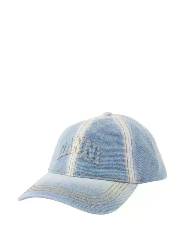 GANNI Logo-embroidered Denim Cap - Blue