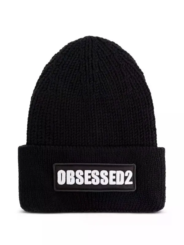 Dsquared2 Embroidered Ribbed-knit Beanie - Black