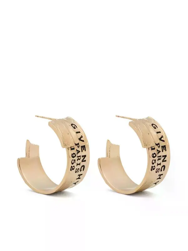 Givenchy Logo-engraved Hoop Earrings - Gold