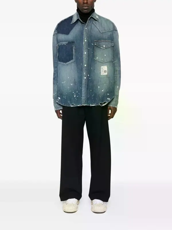 Mihara Yasuhiro Paint-splatter Patchwork Denim Shirt