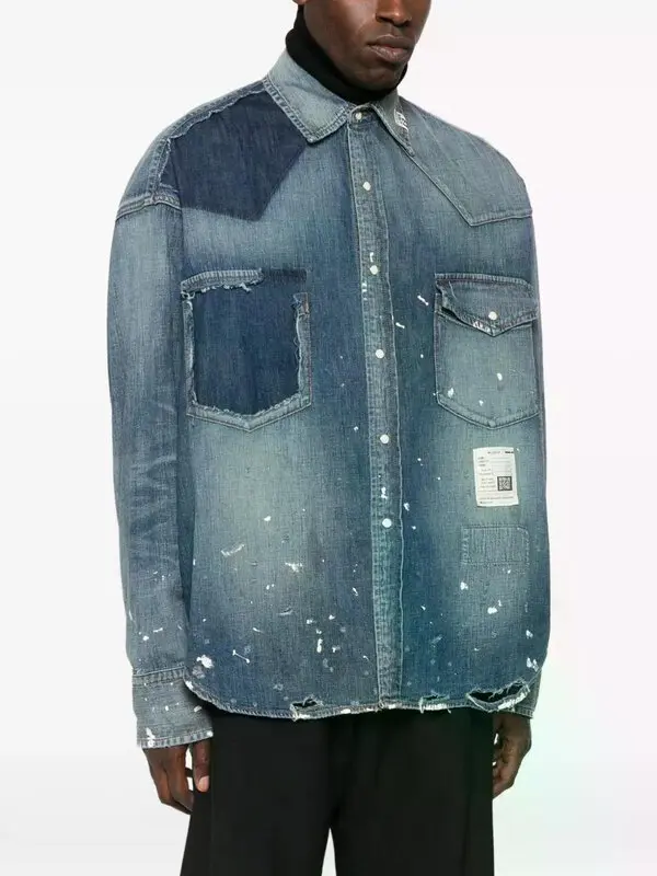 Mihara Yasuhiro Paint-splatter Patchwork Denim Shirt