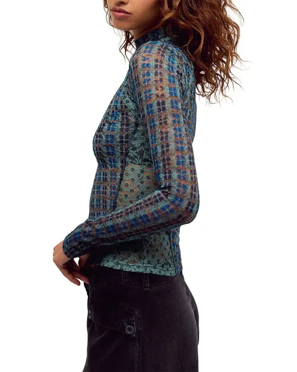 Free People Lyric Lace Top - Navy Combo