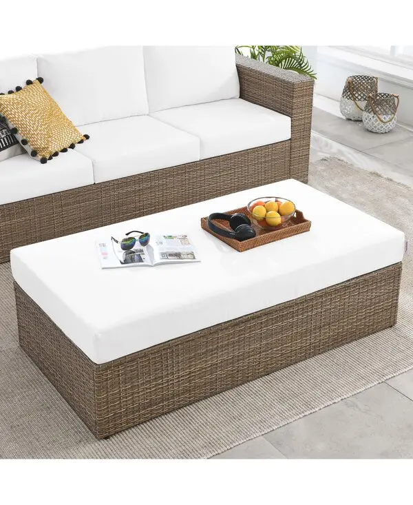 MODWAY Convene Outdoor Patio Rectangle Ottoman - Cappuccino White