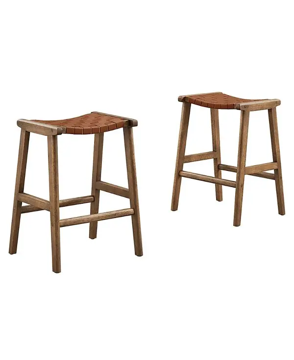 MODWAY Saoirse Faux Leather Wood Counter Stool, Set Of 2 - Walnut Brown